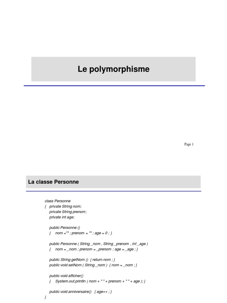 POLYMORPHISME | PDF | Java (Langage de programmation) | Programmation ...