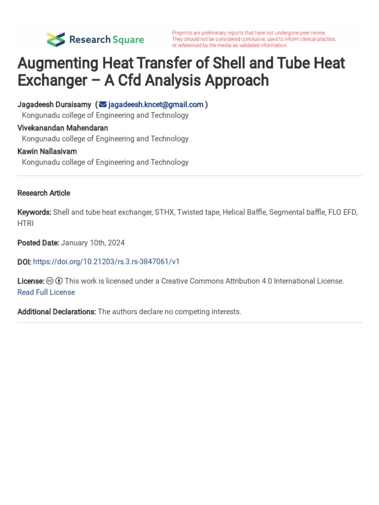 Augmenting Heat Transfer of Shell and Tube Heat Exchanger A CFD ...