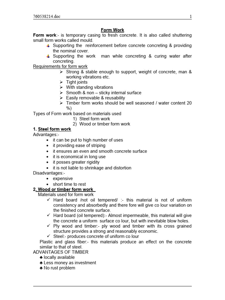 Building Construction (Form Work) | PDF | Screw | Concrete