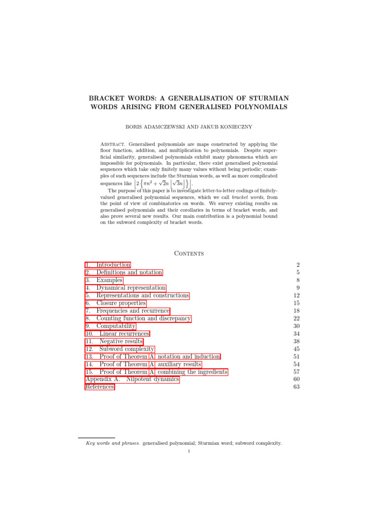 Bracket Words | PDF | Polynomial | Sequence