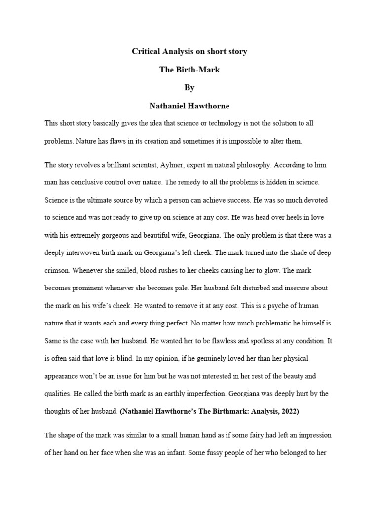 Critical Analysis of Short Story 'The Birthmark' | PDF | Self ...