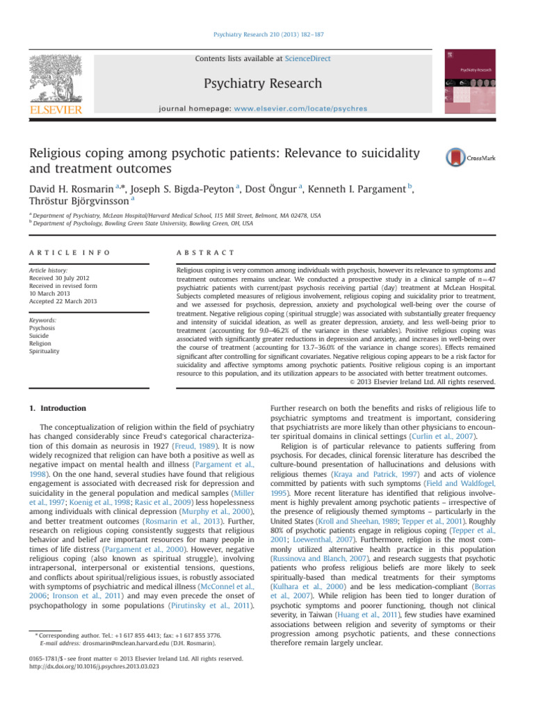 Religious Coping Among Psychotic Patients Relevance To 2babftqbuc | PDF ...