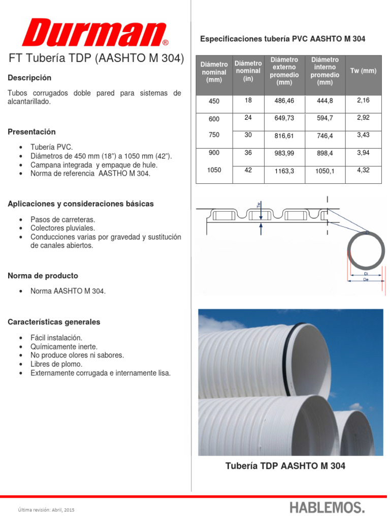 FT Tubos TDP Aashto m304 | PDF