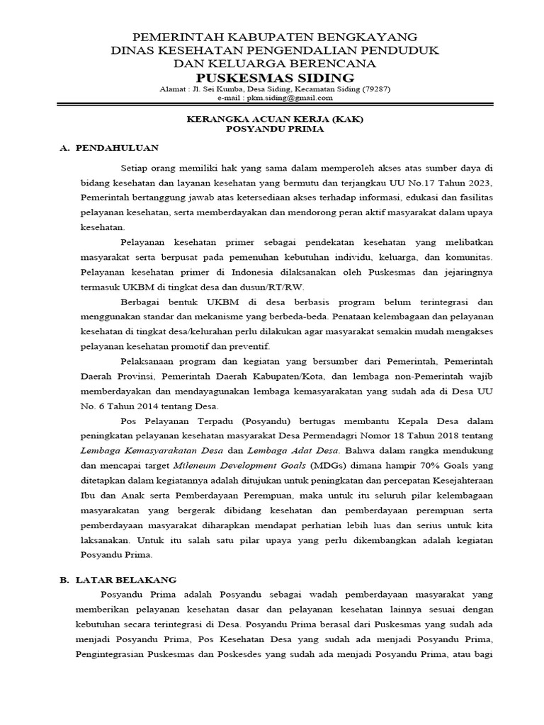 KAK Posyandu Prima | PDF