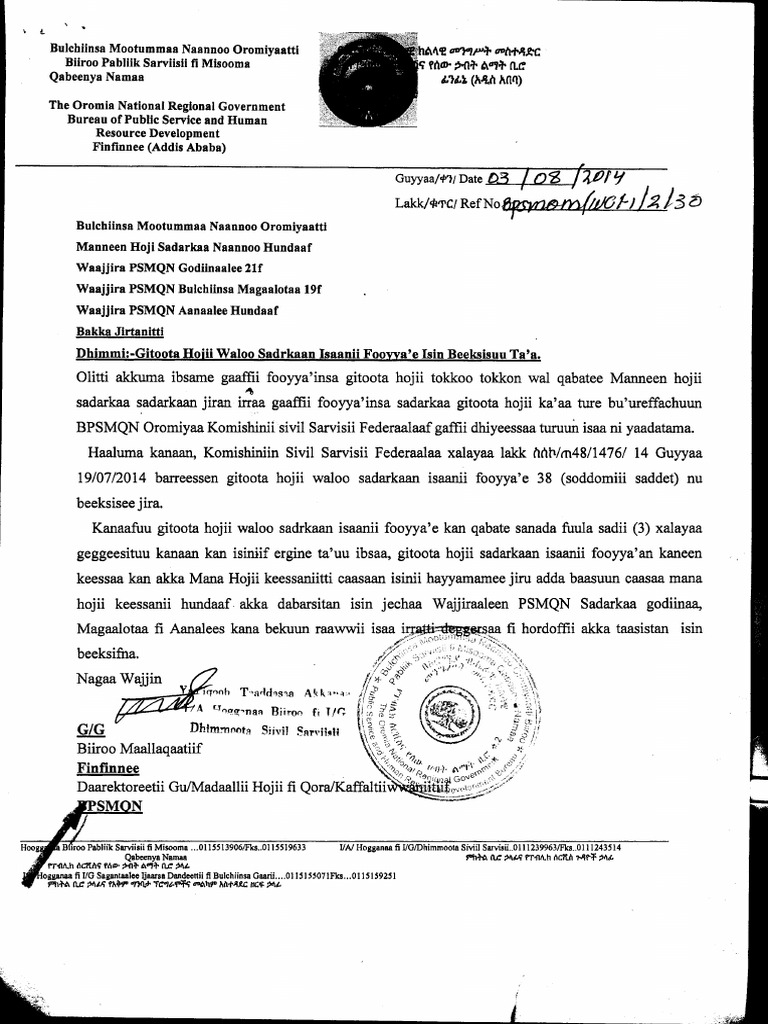 Xalayaa Gitootaa Hojii Waloo Sadarkaan Isaanii Fooyya'e | PDF