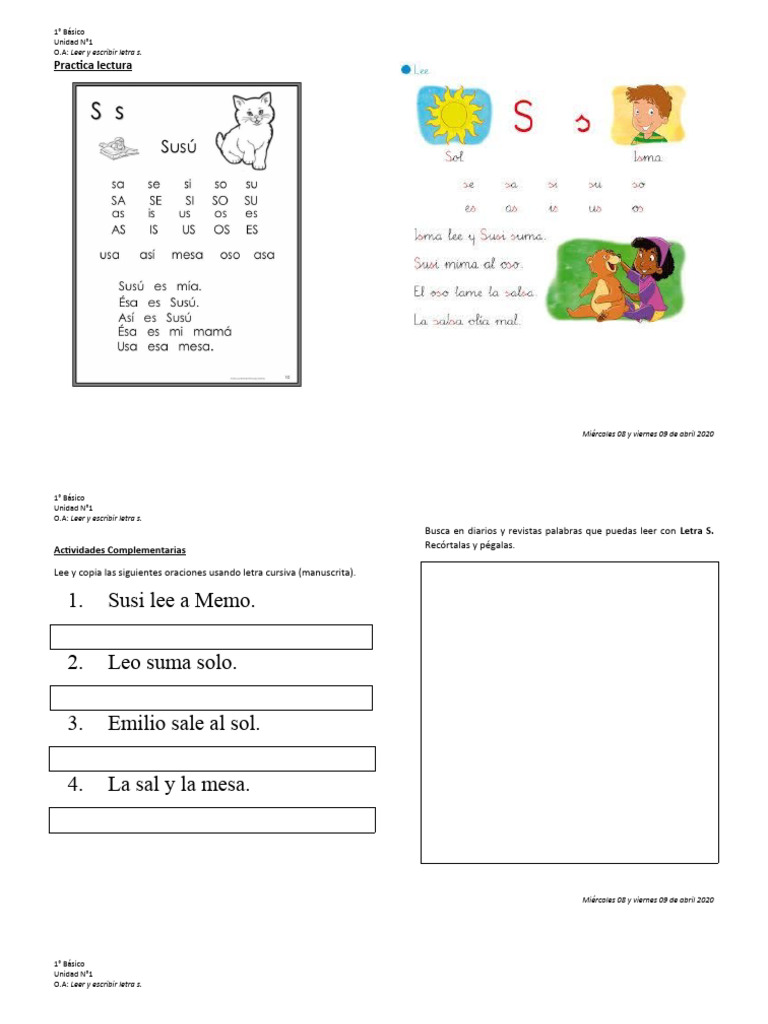 Actividades para aprender la letra S | PDF | Artes del Lenguaje y ...