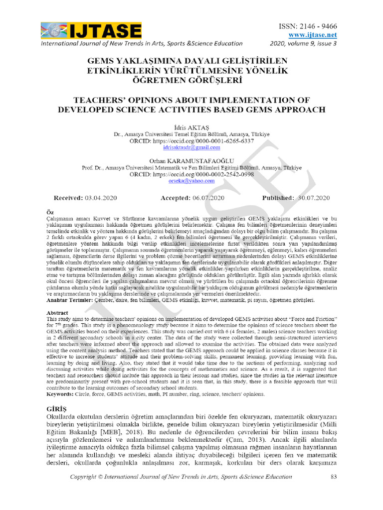 View of Gems Yaklaşimina Dayali Geli̇şti̇ri̇len Etki̇nli̇kleri̇n ...