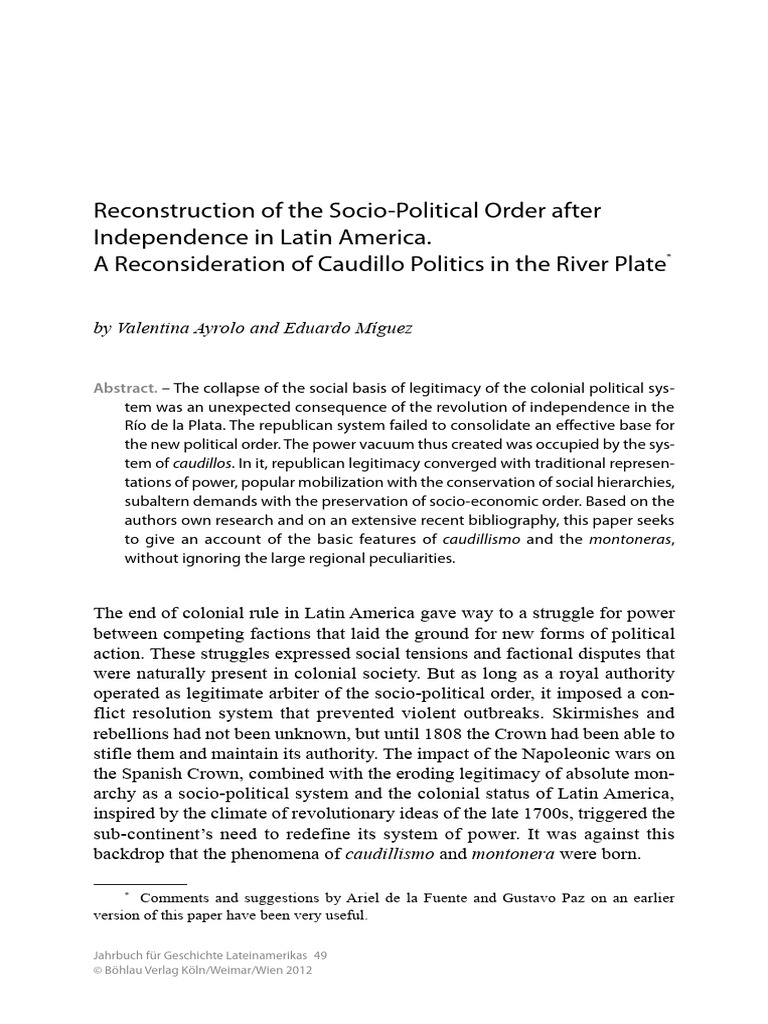 Reconstruction of The Socio-Political Order After Independence in Latin ...