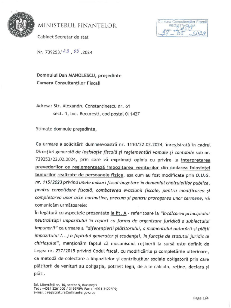 Raspuns MF La Adresa Nr. 1110-2024 | PDF