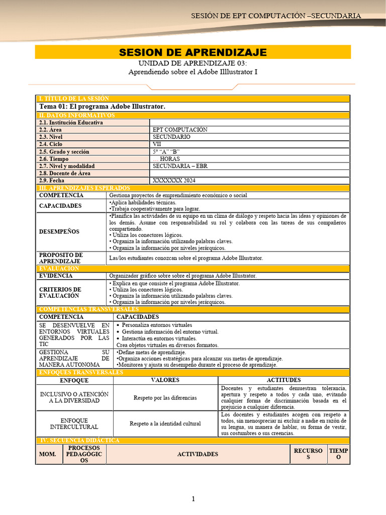 5° Sesion Actv 01 Ept-Computación 2024-3 | PDF | Ilustrador Adobe | Diseño