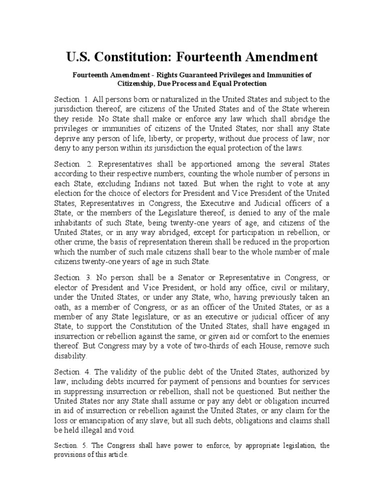 14th Amendment | Fourteenth Amendment To The United States Constitution ...