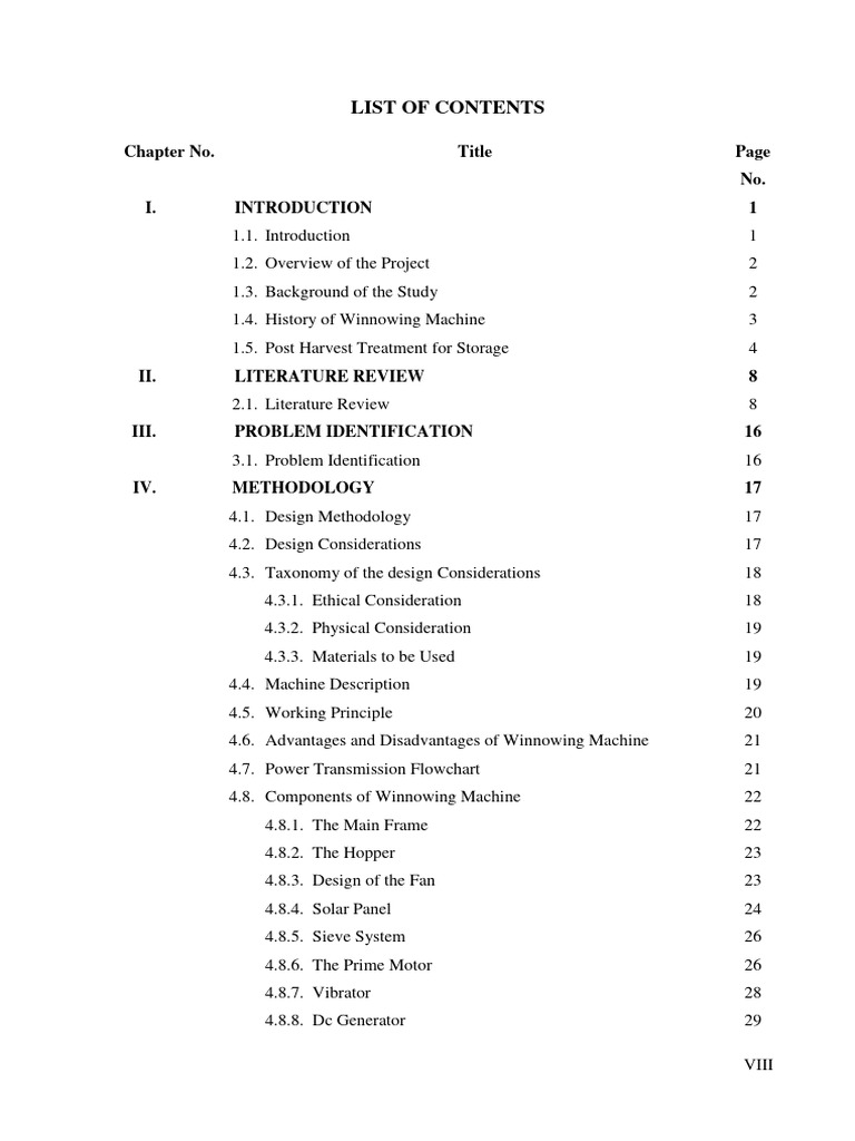 LIST OF CONTENT of Winnoing Machine | PDF | Machines | Electric Generator