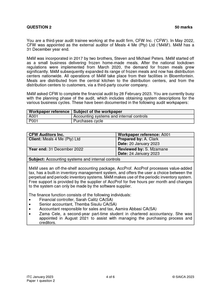 ITC January 2023 Paper 1 Question 2 | PDF | Invoice | Audit