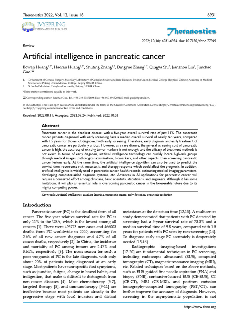 Artificialintelligenceinpancreaticcancer Pdf Machine Learning Pancreatic Cancer