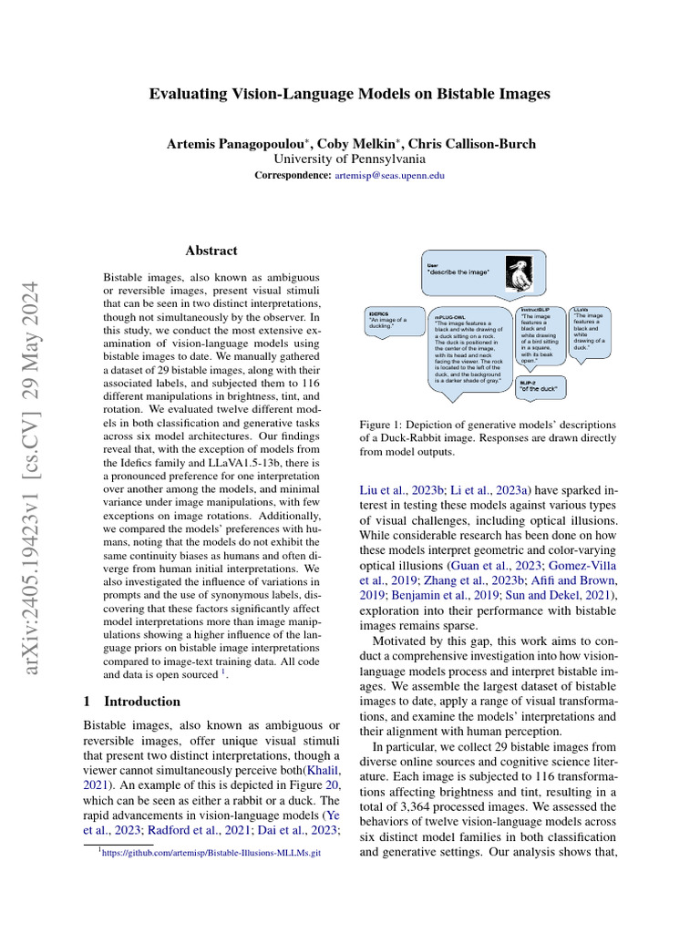 Evaluating Vision-Language Models On Bistable Images | PDF | Perception ...