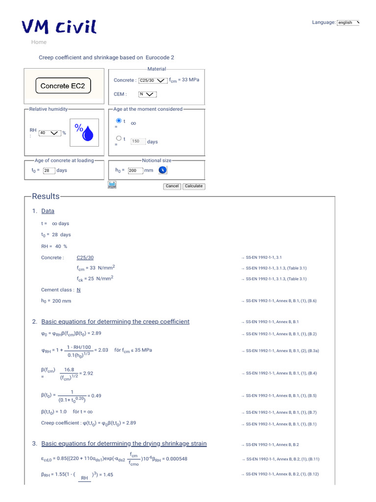 Creep Coefficient And Shrinkage Ec2 Download Free Pdf Building