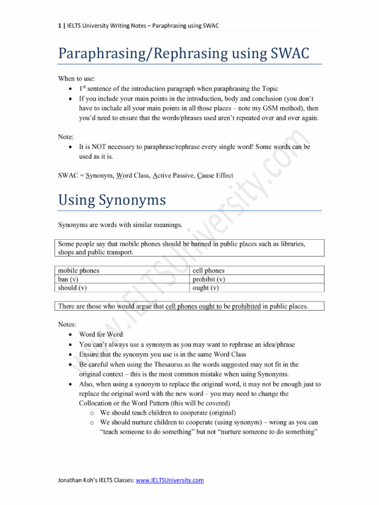 Paraphrasing - SWAC | PDF