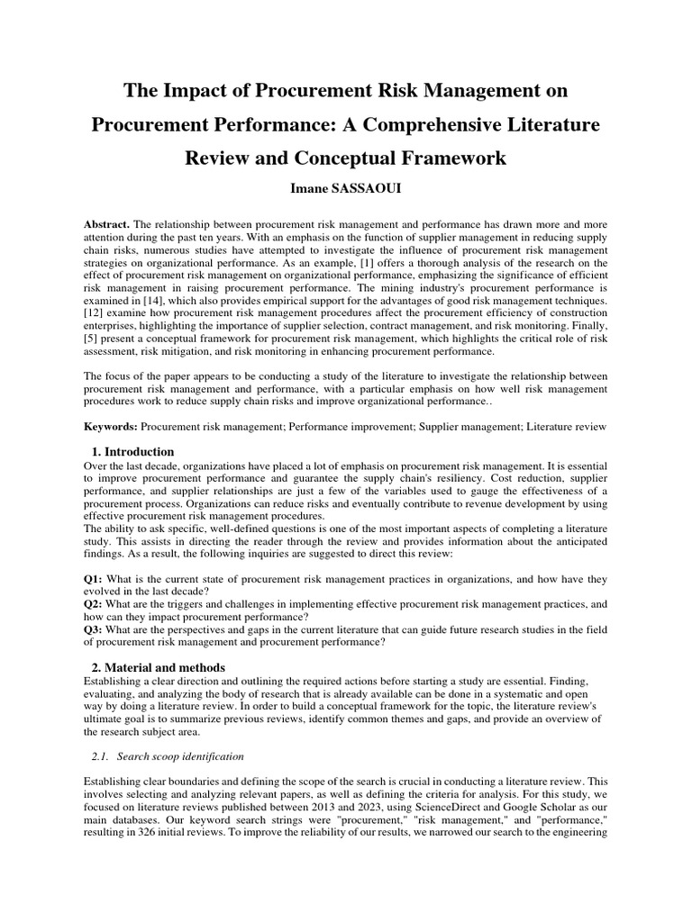 The Impact of Procurement Risk Management On Procurement Performance: A ...