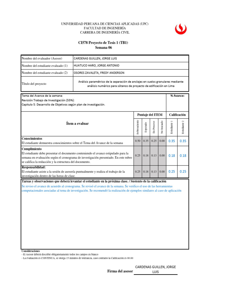 Rúbrica - TB1 - CV92 - Asesor - GEO - HUATUCO - OSORES - S7 | PDF | Science