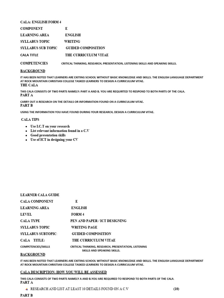 CALA ENGLISH E The Curriculum Vitae | PDF | Curriculum | Information And Communications Technology