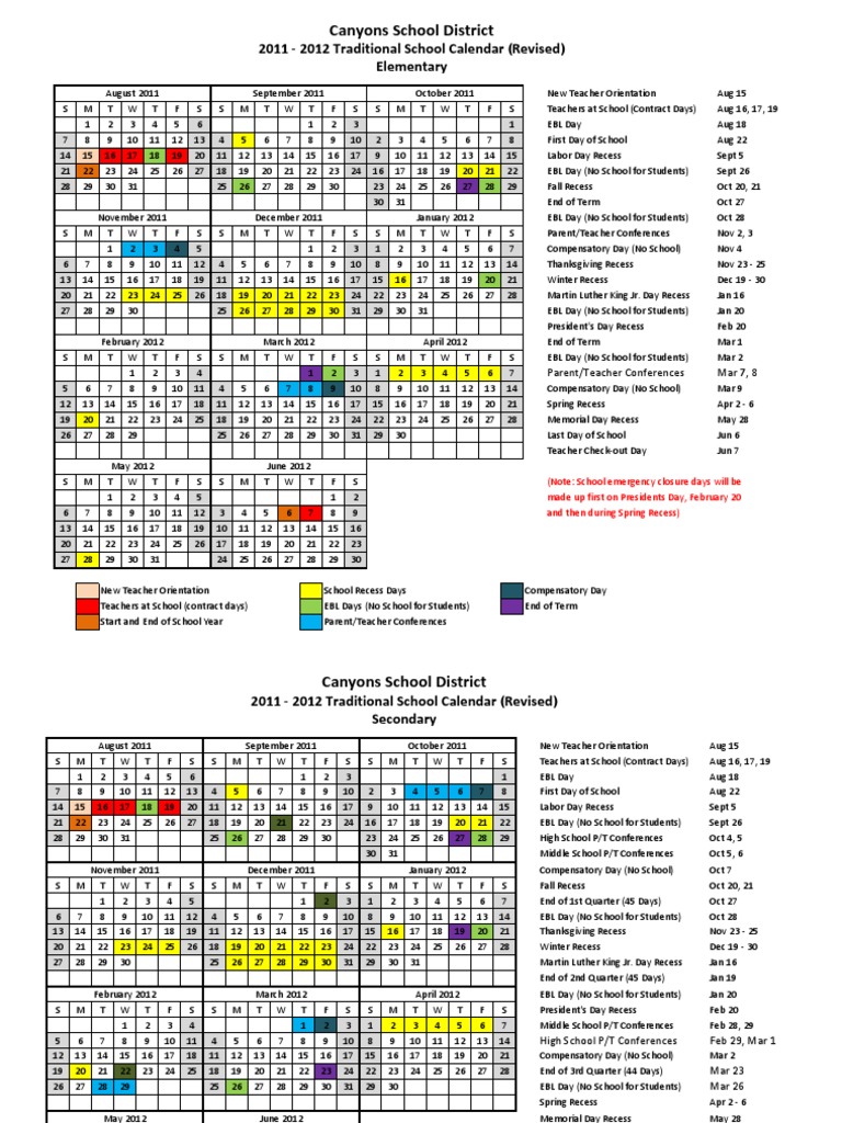 Canyons School District 2011-2012 School Calendar | PDF | Observances ...