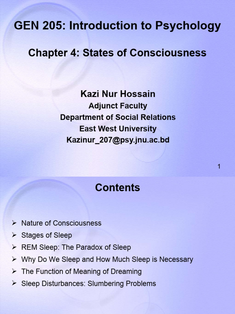 Chap 4 Consciousness | PDF | Sleep | Dream