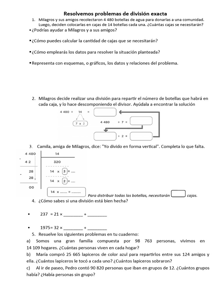 D4 A2 FICHA MAT. Resolvemos Problemas de División Exacta | PDF