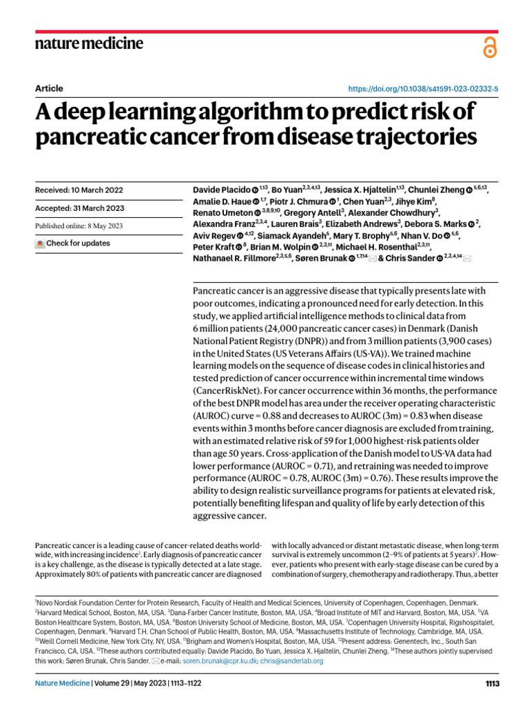 A Deep Learning Algorithm To Predict Risk of Pancreatic Cancer From ...