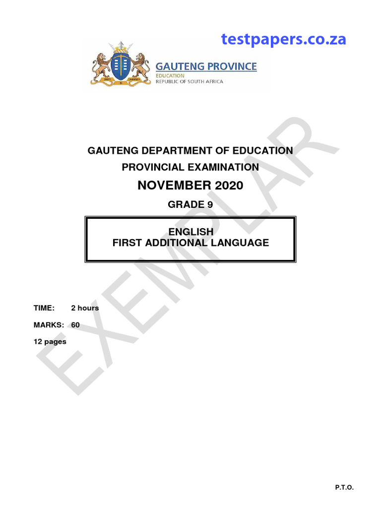 Gr9 ENG FAL 2020 Exemplars Question Paper | PDF | Squirrel | Chimpanzee