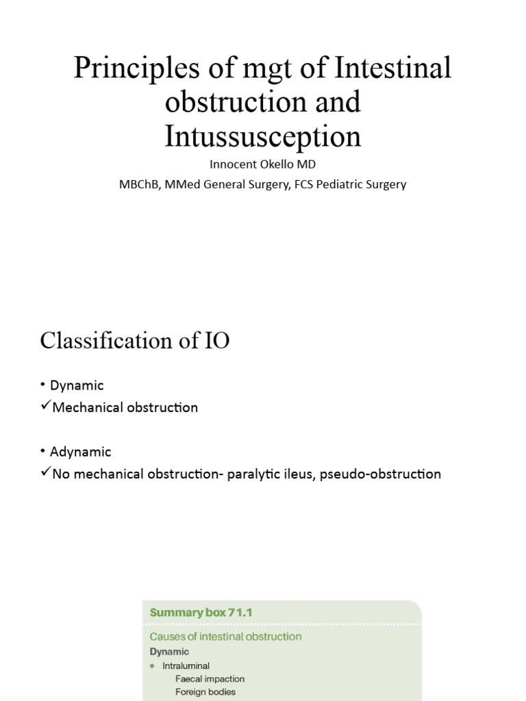 Management of Intestinal Obstruction & Intussusception | PDF ...