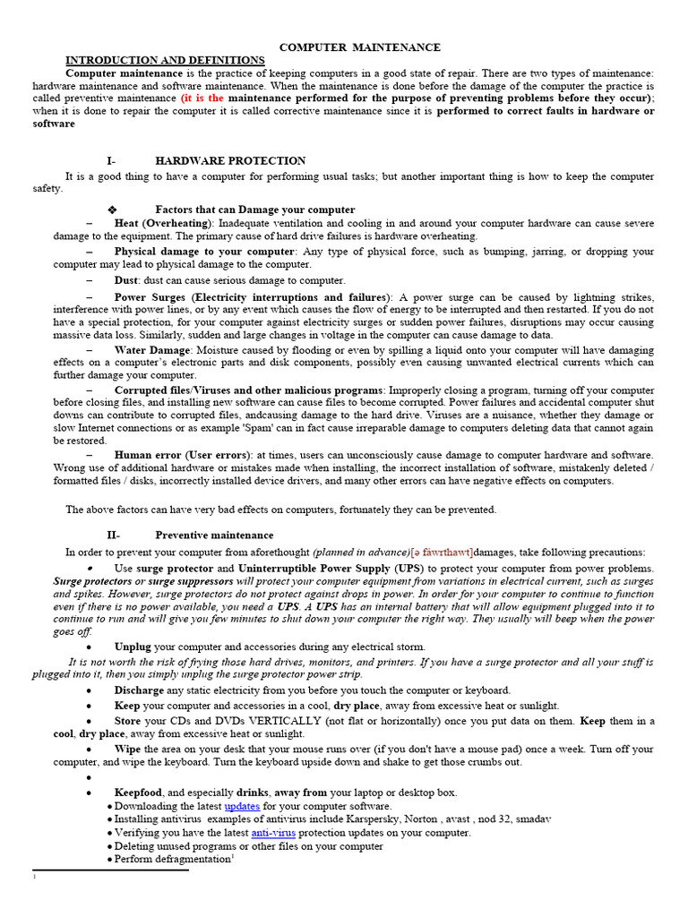 COMPUTER MAINTENANCE | Download Free PDF | Computer Hardware | Computer ... COMPUTER MAINTENANCE | Download Free PDF | Computer Hardware | Computer ...