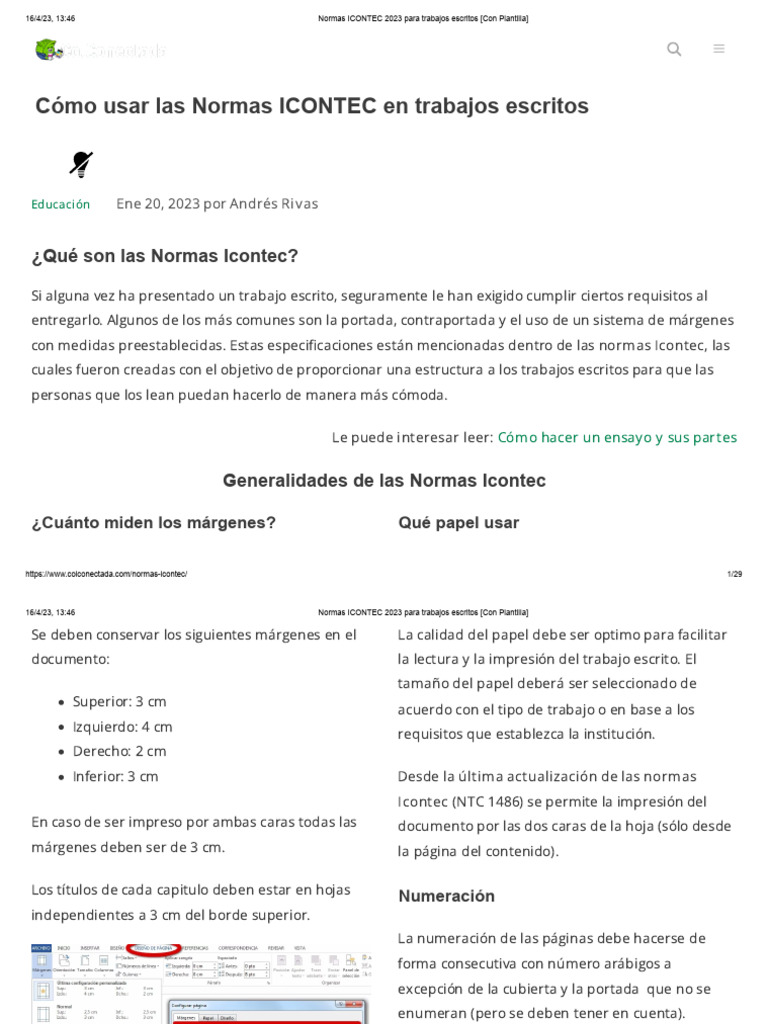 Normas ICONTEC 2023 para Trabajos Escritos (Con Plantilla) - BUENISIMO | PDF | Dinero | Bibliografía