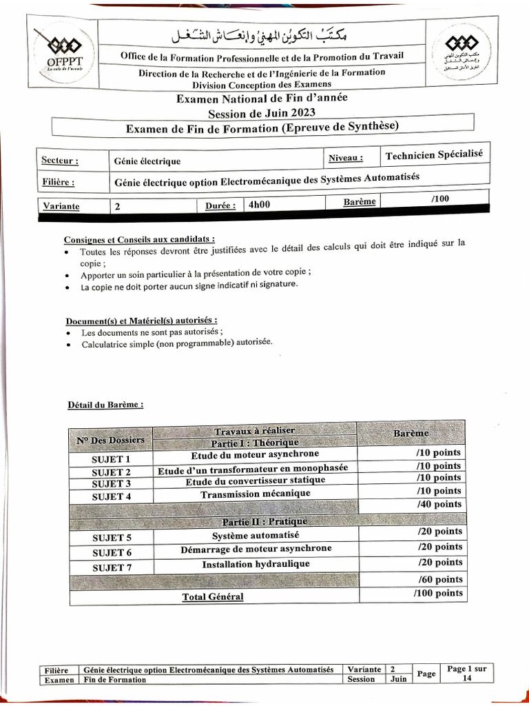 Examen Fin de Formation ESA 2023 | PDF