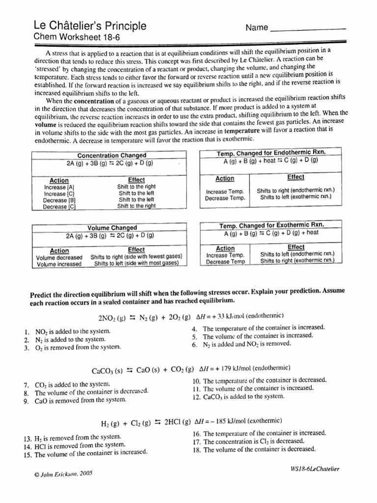 Le Chateliers Worksheet 3 | PDF