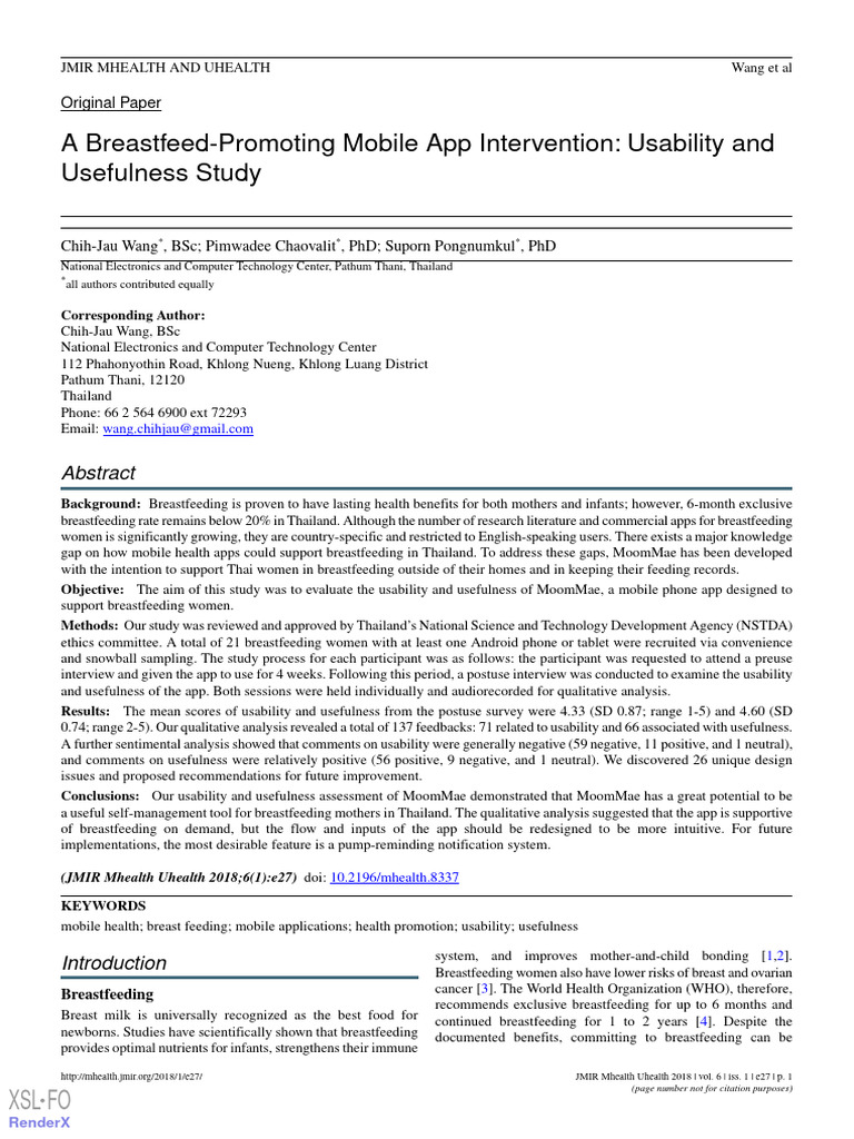 Usability Study of MoomMae App for Breastfeeding | PDF | Breastfeeding ...