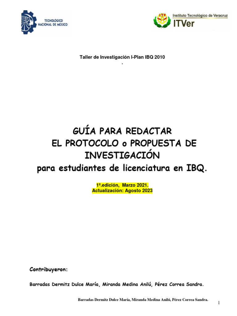 Guía para Redactar El Protocolo o Propuesta de Investigación Rev Ago 2023 | Descargar gratis PDF ...