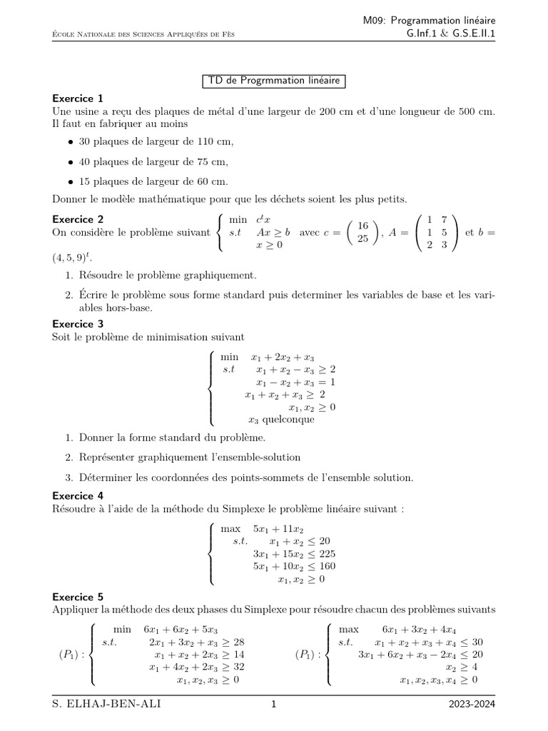 TD PL | PDF | Optimisation linéaire | Algorithmes et structures de données