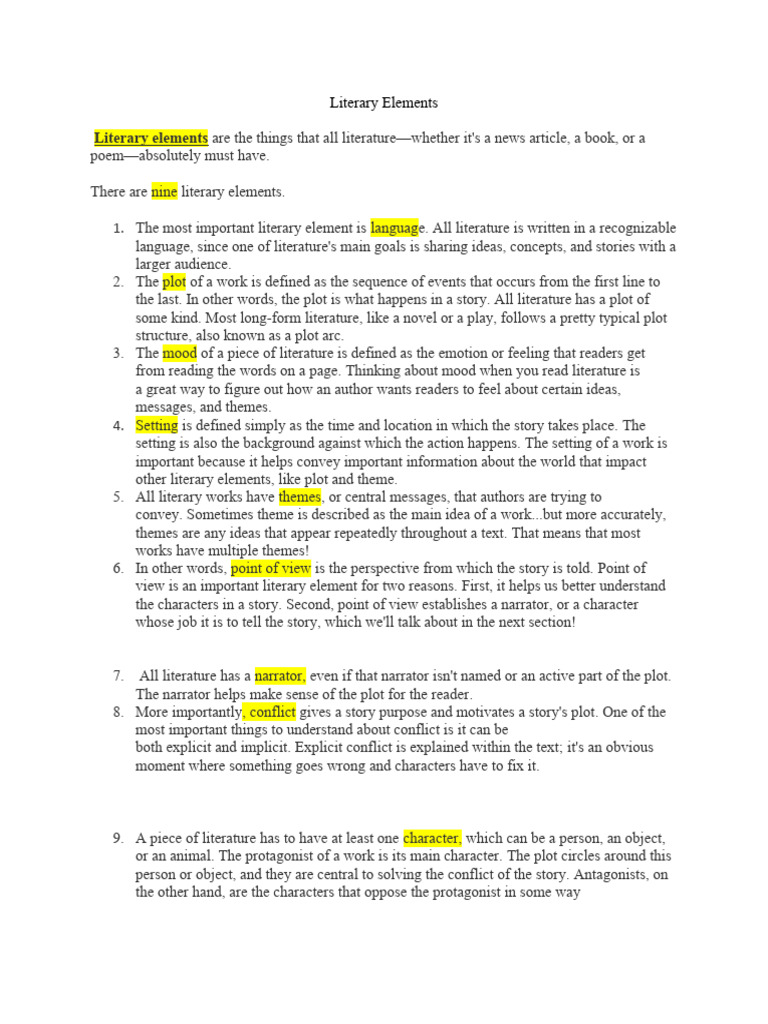 Literary Elements | PDF | Narration | Plot (Narrative)