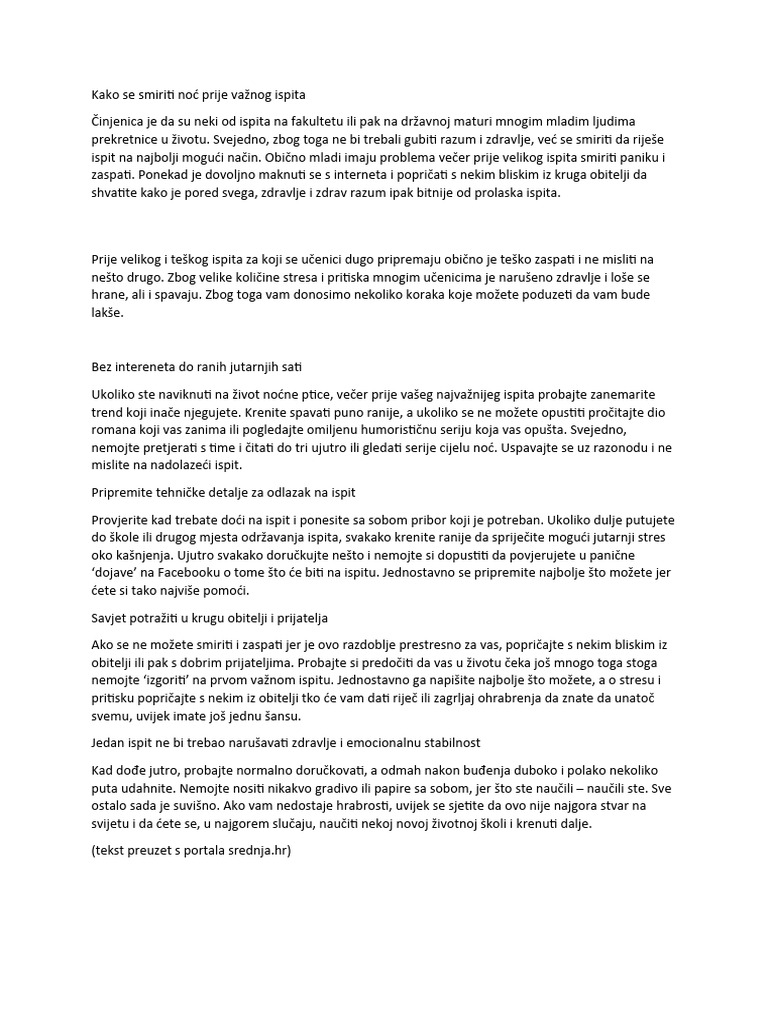 Trema Pred Ispit | PDF