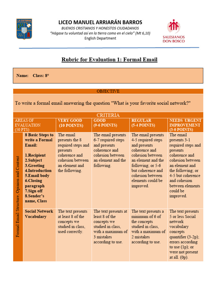 Formal Email Writing Rubric for 8th Grade | PDF | Linguistics | Human ...