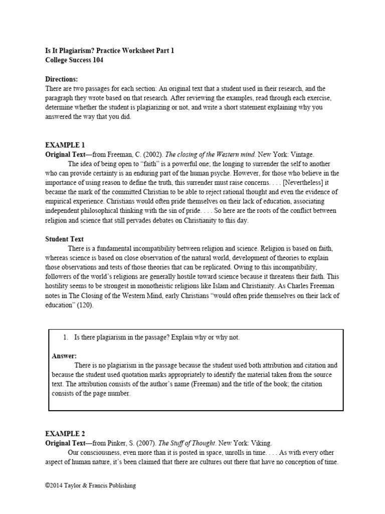 Is It Plagiarism Practice Worksheet Part 1 | PDF | Faith | Science