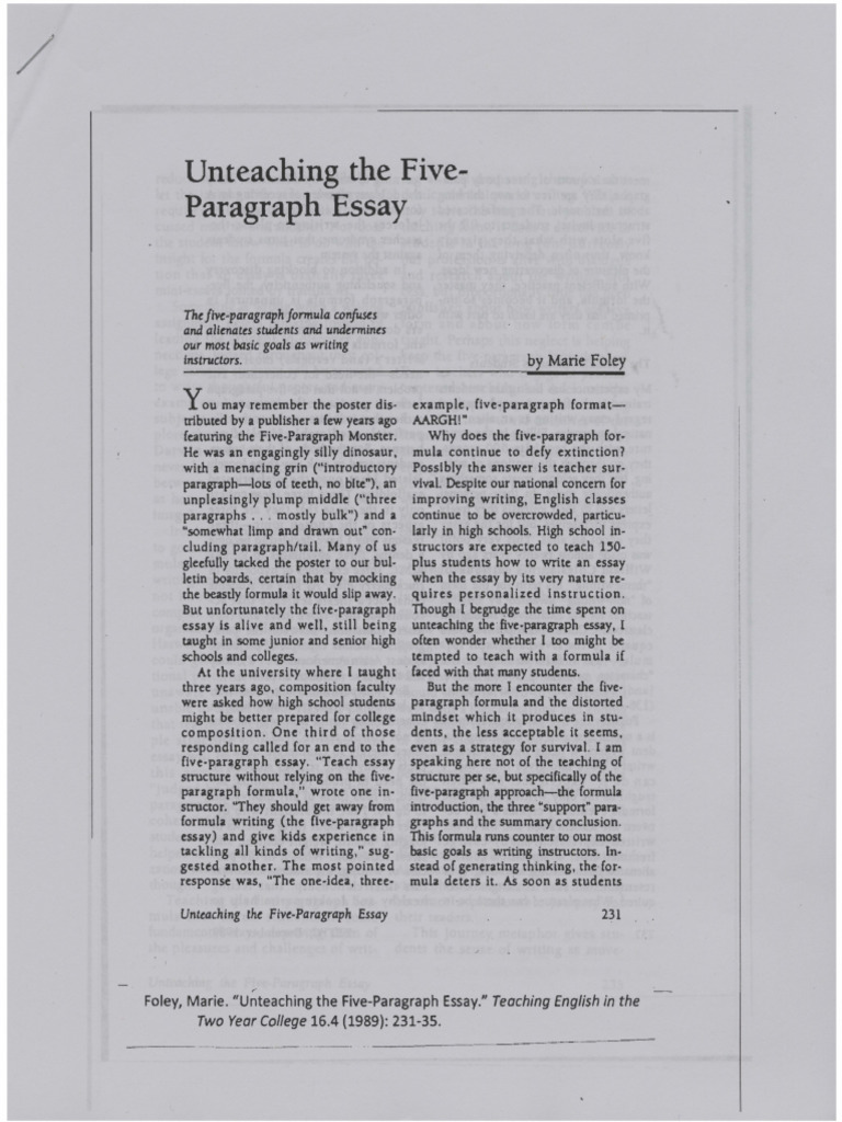 Unteaching The Five Paragraph Essay | PDF | Essays