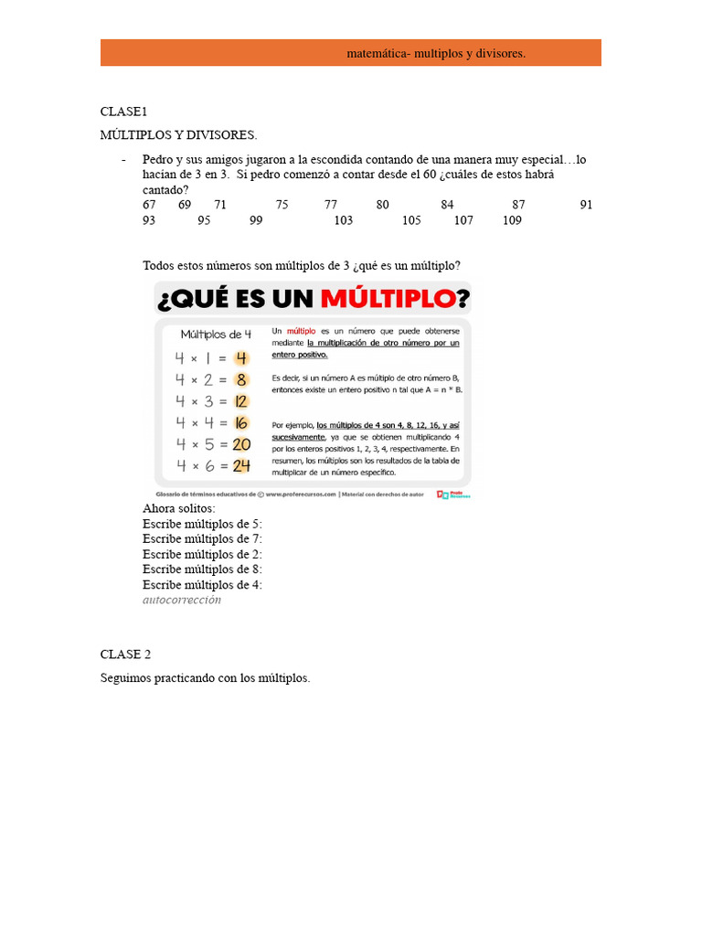 Matemática Multiplos y Divisores, Mayo | PDF