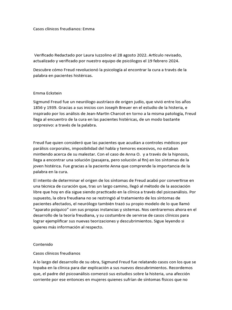 El caso de Emma Eckstein en Freud | PDF | Sigmund Freud | Histeria