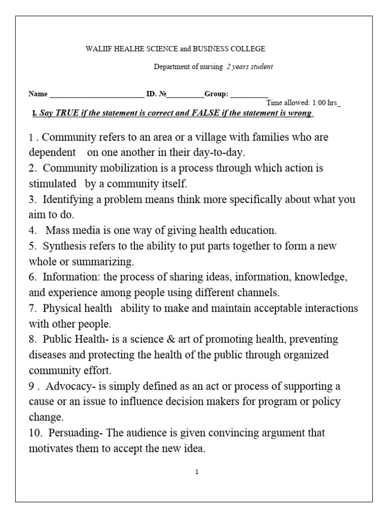 Health Educetion Final Exam-2015 | PDF | Adolescence | Sexually ...