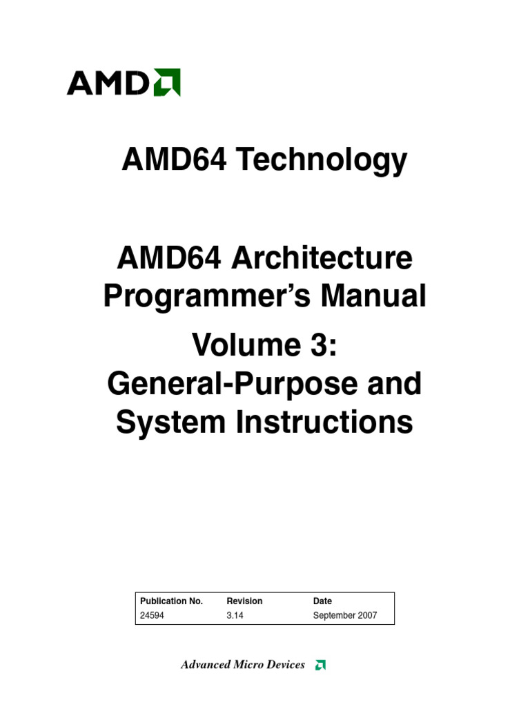 AMD64 Architecture Programmer's Manual Volume 3 General-Purpose and System Instructions | PDF ...