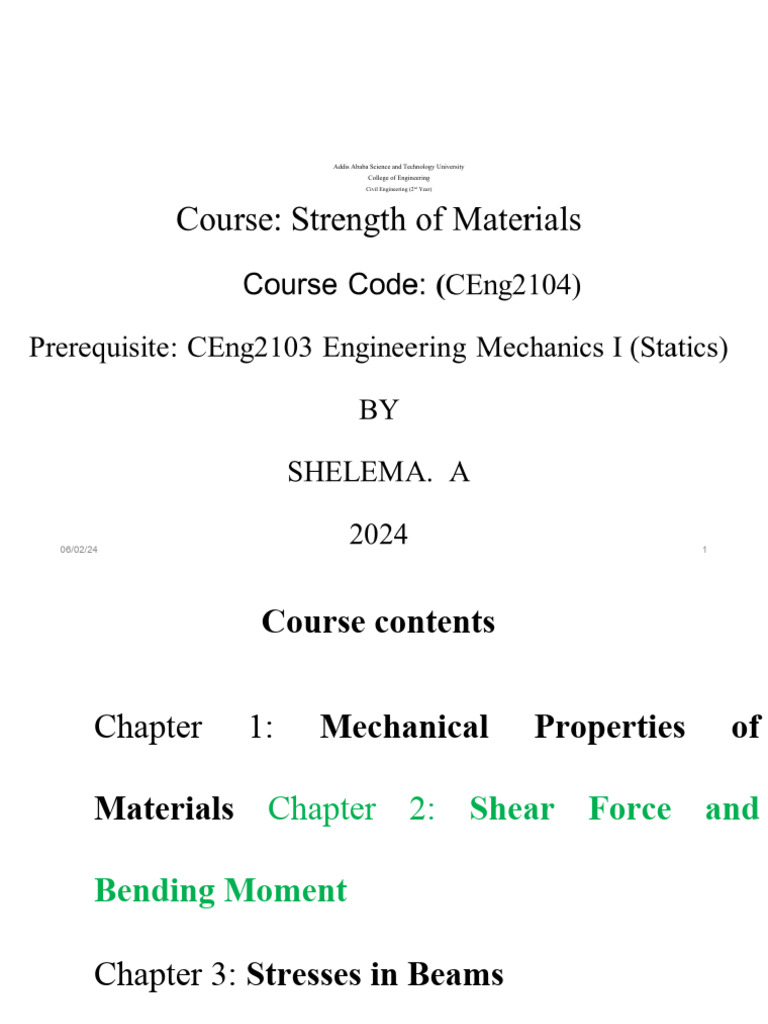 Strength of Material Chapter 2 Lecture 1 | PDF | Bending | Beam (Structure)