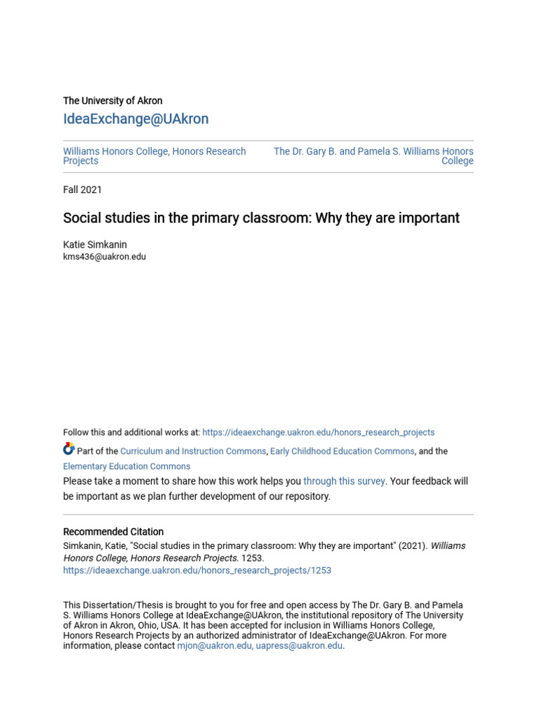 Social Studies in The Primary Classroom - Why They Are Important | PDF ...