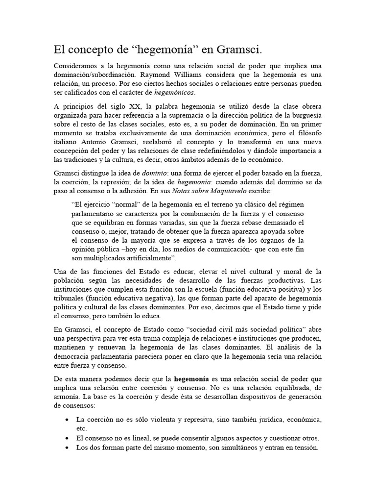 Hegemonía según Gramsci: Poder y consenso | PDF | Antonio Gramsci ...