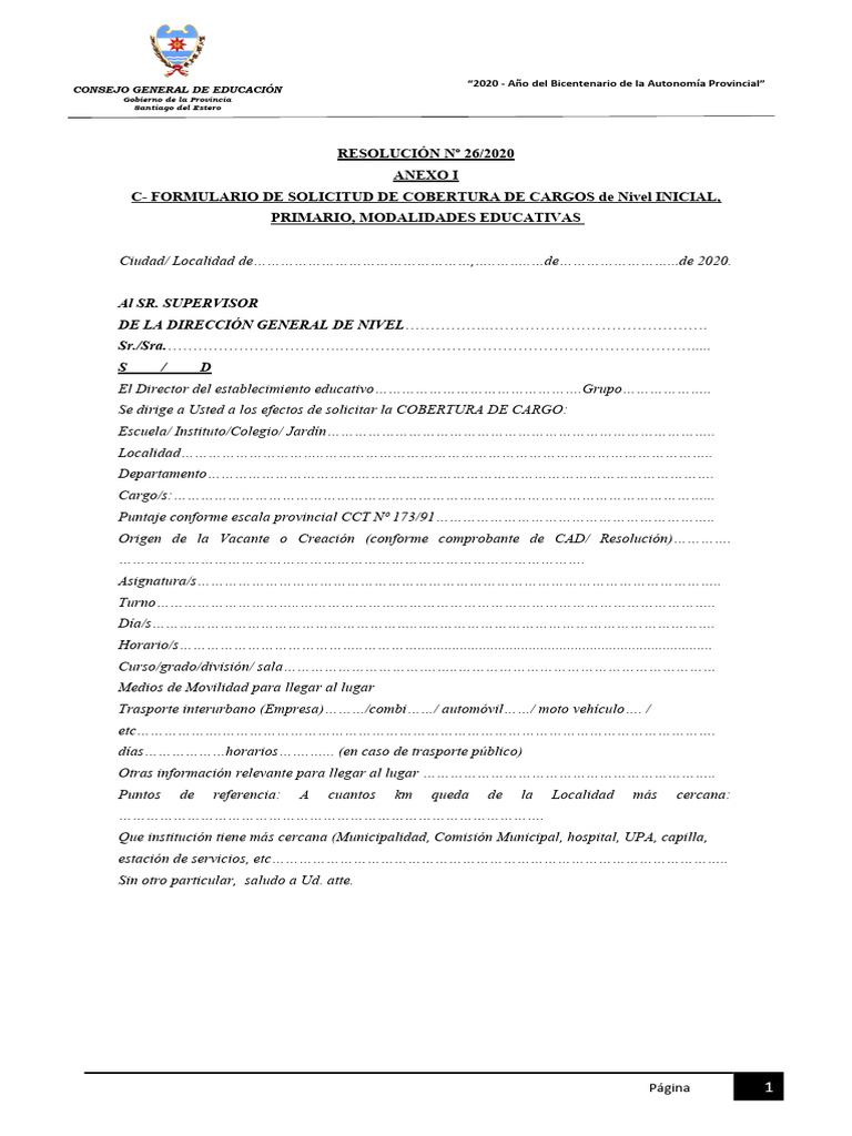 Solicitud de Cobertura de Cargos Educativos | PDF